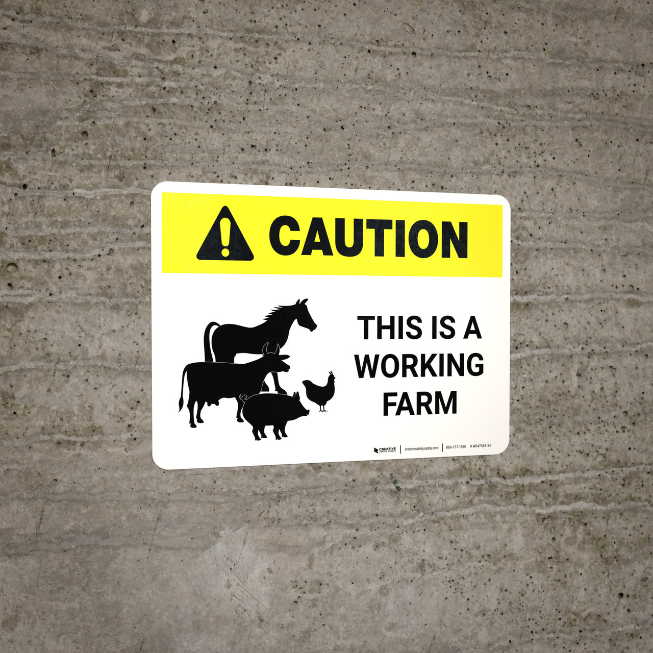 Caution: This Is A Working with Farm Animal Icons White Landscape ...