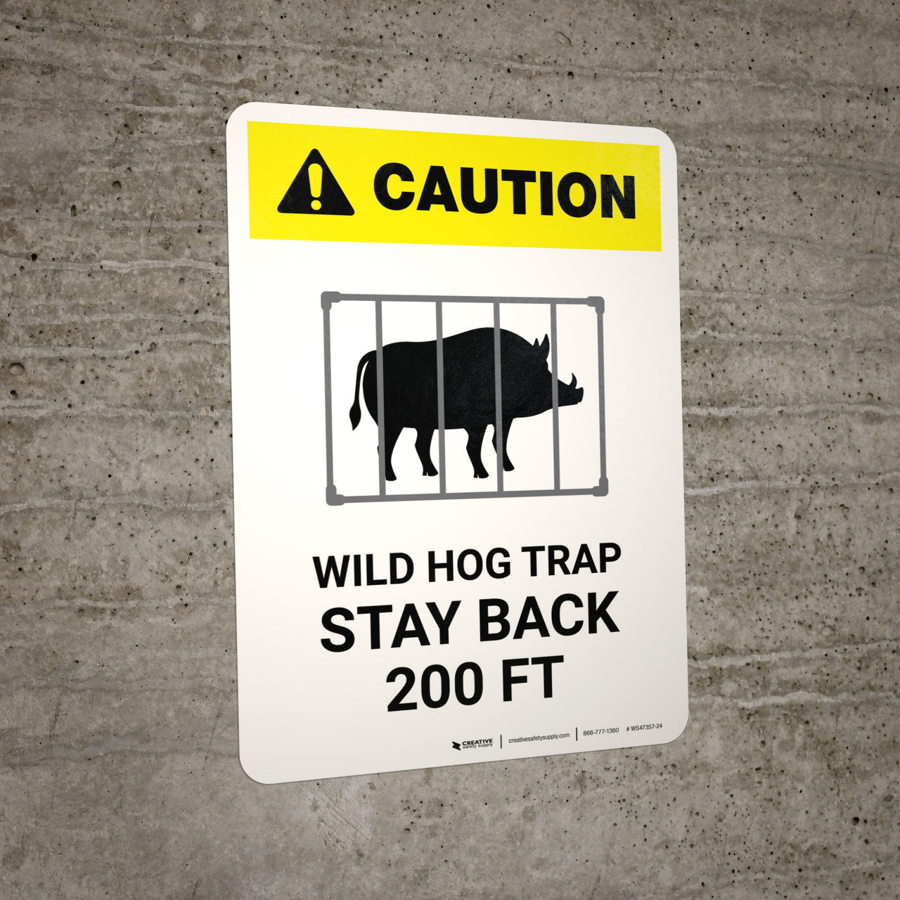 Caution: Wild Hog Trap Stay Back 200 Ft with Icon White Portrait - Wall ...