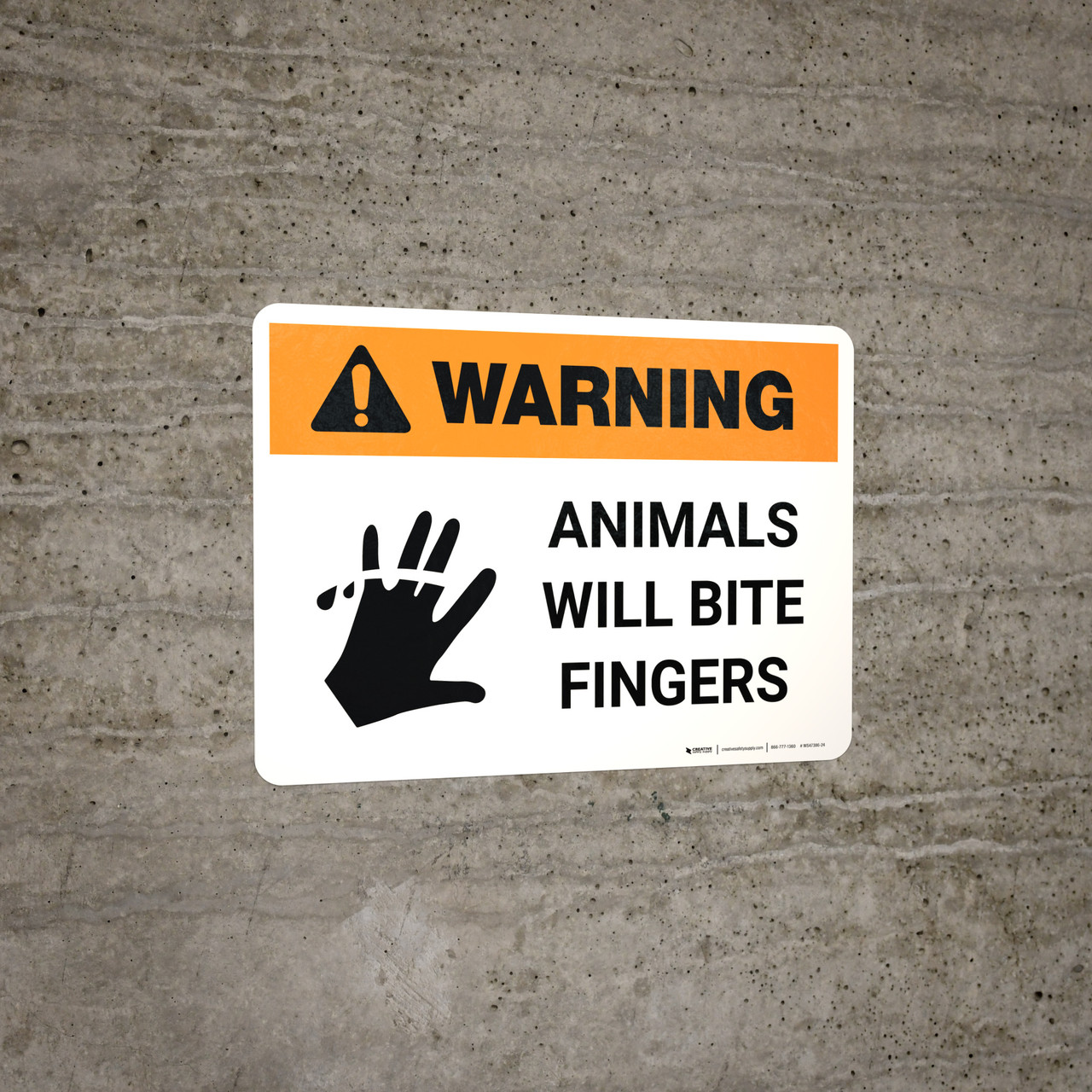 Warning: Animals Will Bite Fingers White with Icons Landscape - Wall Sign