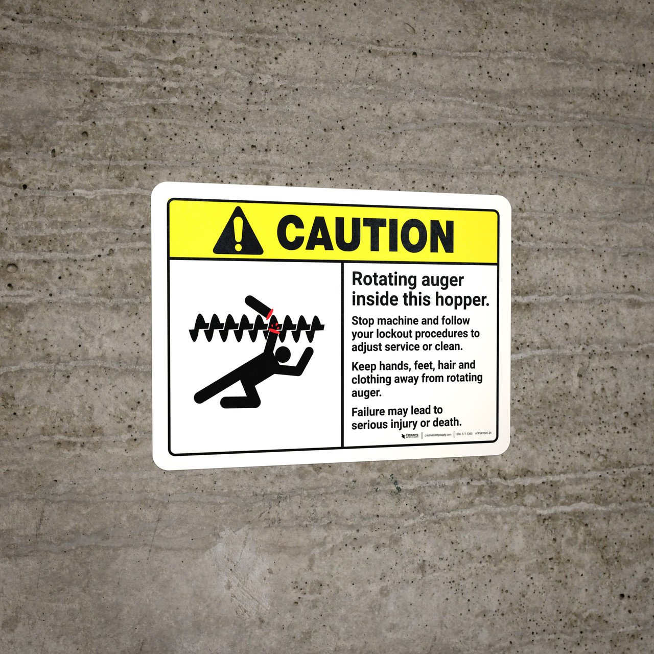 Caution: Rotating Auger Inside This Hopper ANSI Landscape - Wall Sign