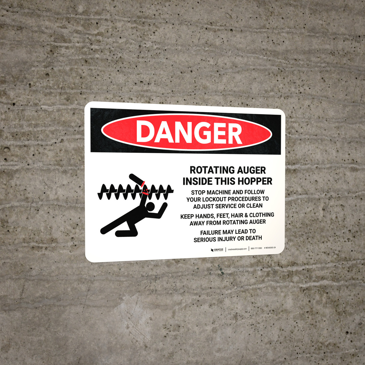 Danger: Rotating Auger Inside This Hopper Landscape - Wall Sign