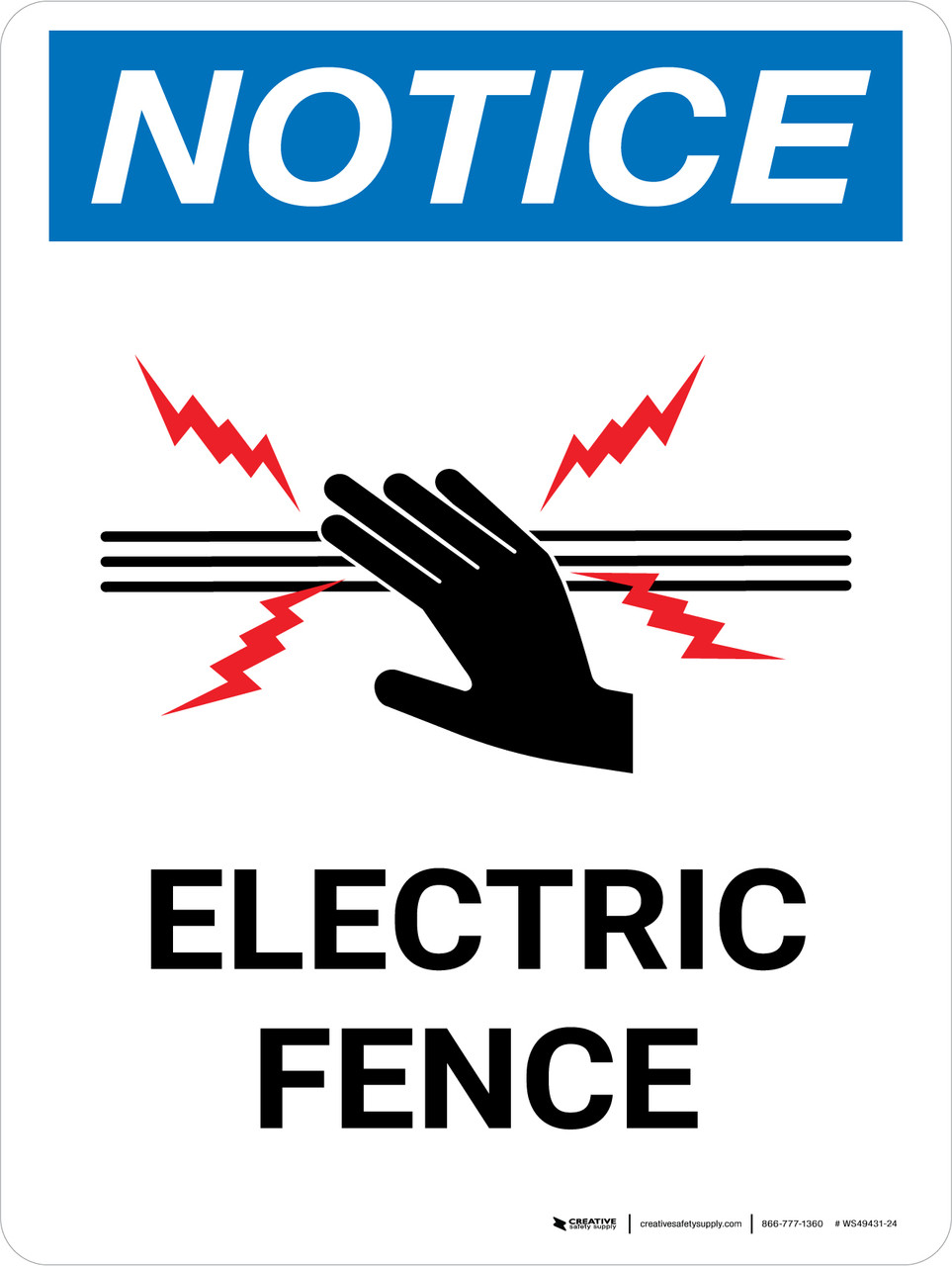 Notice: Electric Fence Portrait - Wall Sign | Creative Safety Supply
