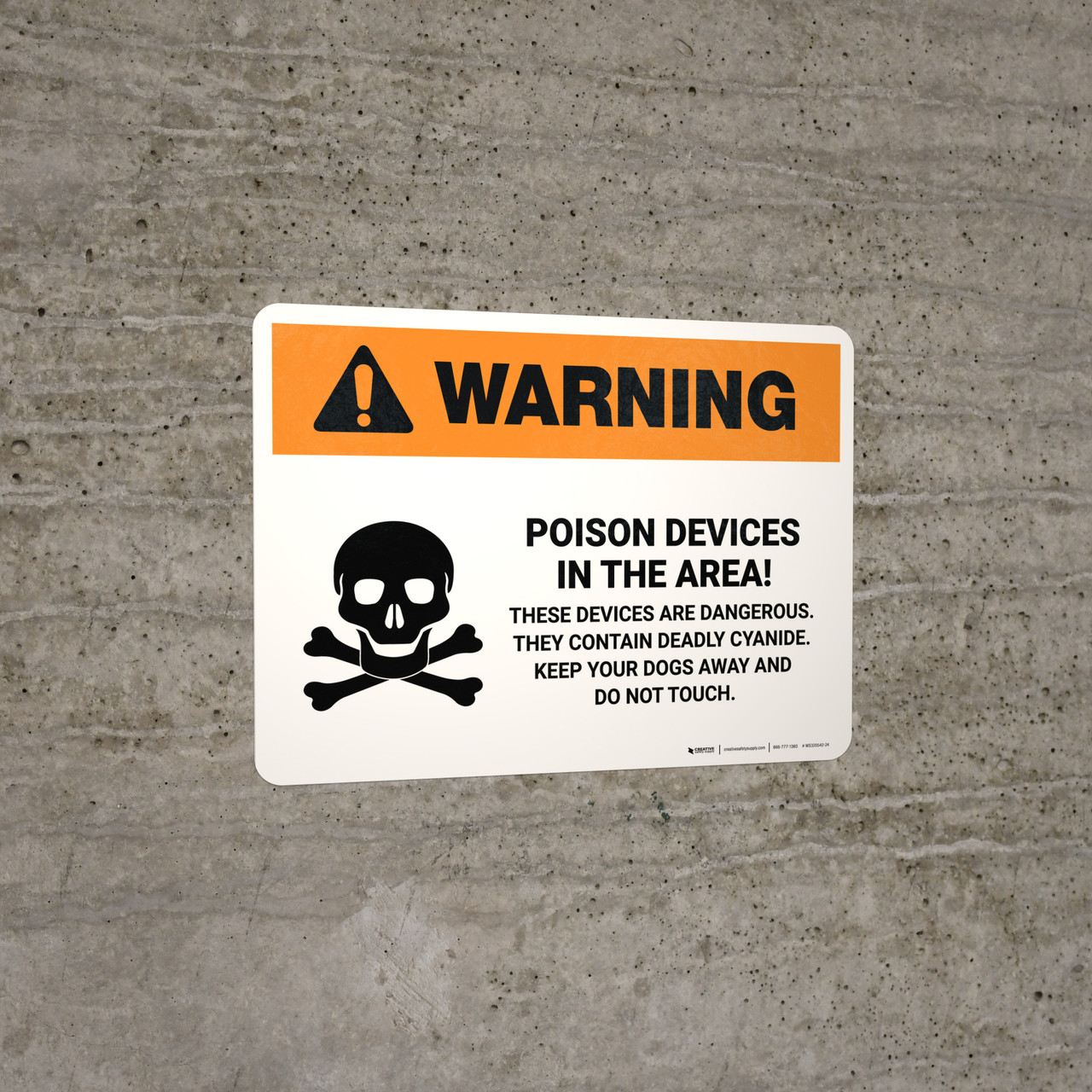 Warning: Poison Devices In The Area with Hazard Icon Landscape - Wall Sign