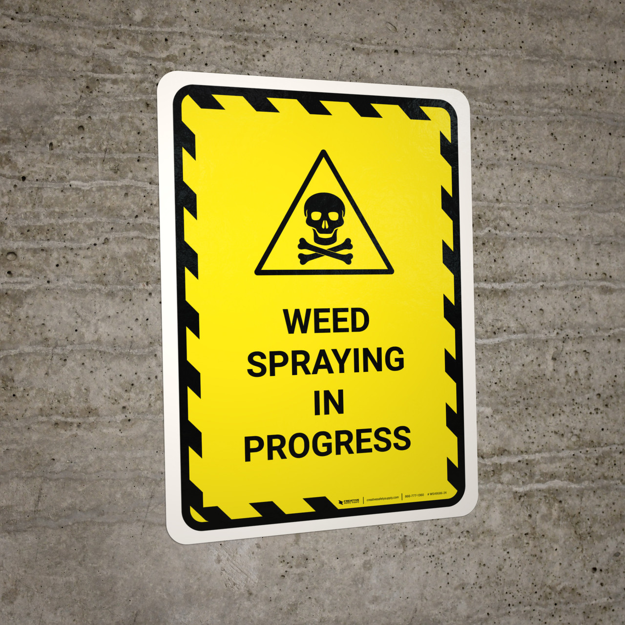 Weed Spraying In Progress Hazard Lines with Icon Portrait - Wall Sign