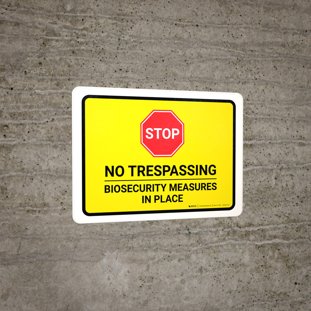 Stop: No Trespassing - Biosecurity Measures In Place Landscape - Wall Sign