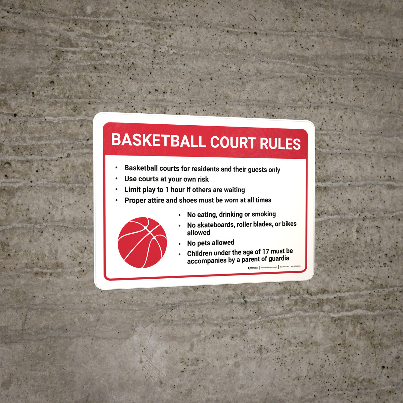 Basketball Court Rules Landscape with Icon - Wall Sign