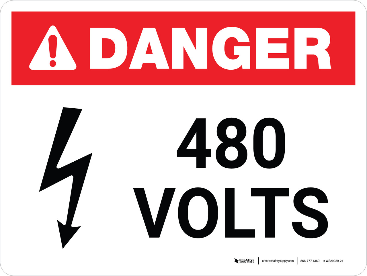 Danger: 480 Volts Landscape with Icon - Wall Sign