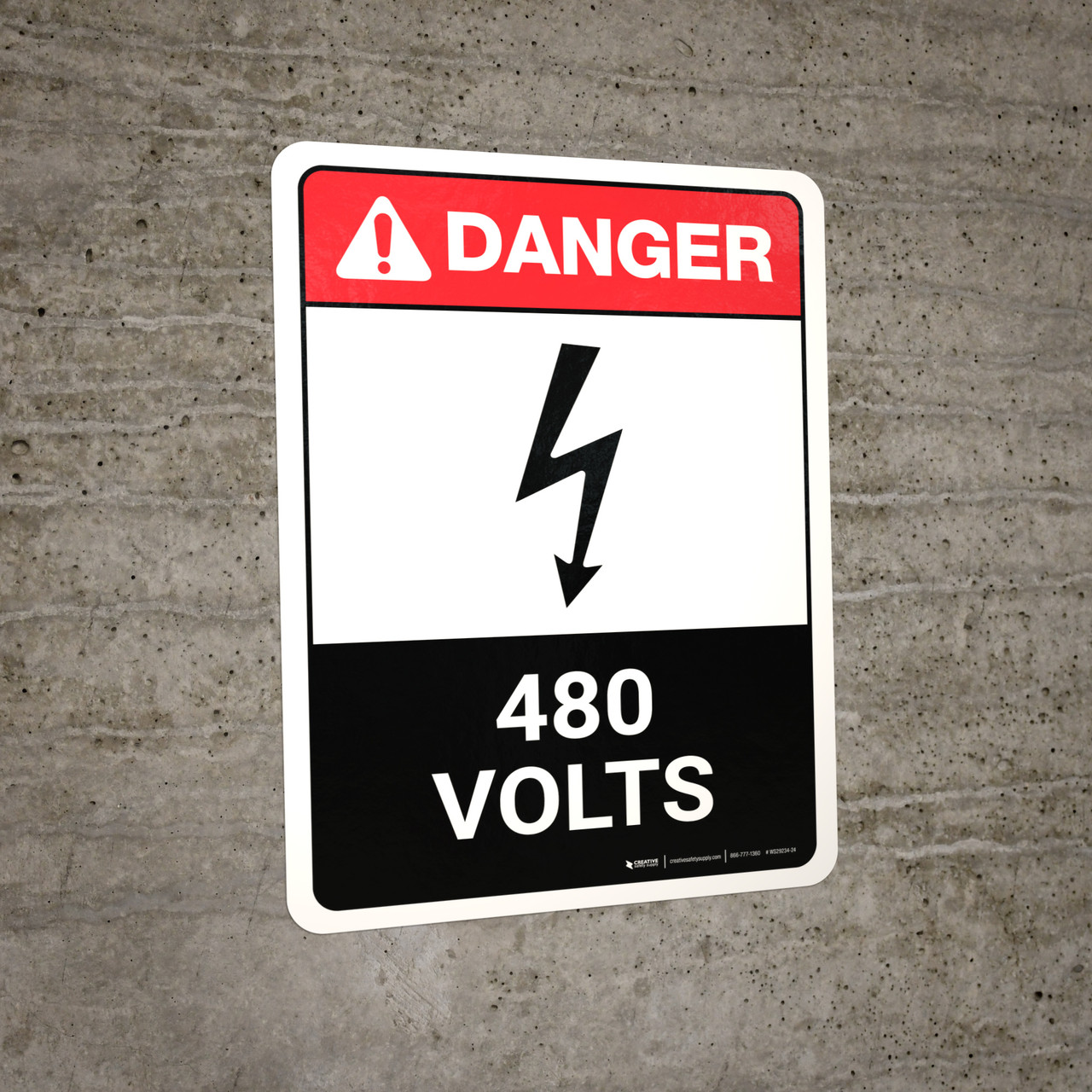 Danger: ANSI 480 Volts Portrait with Icon - Wall Sign