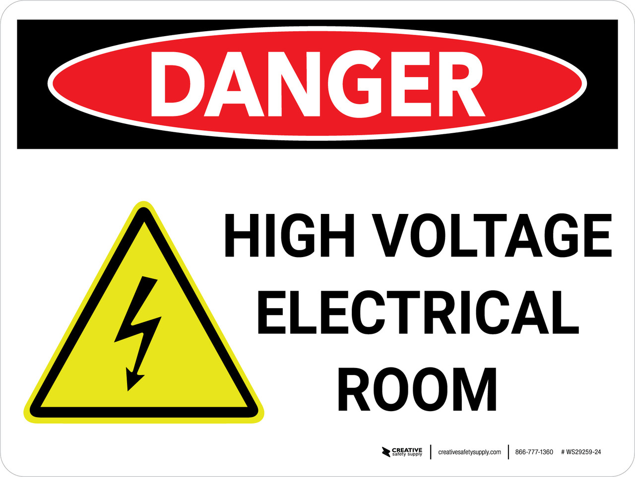 Danger: High Voltage Electrical Room Landscape with Icon - Wall Sign ...