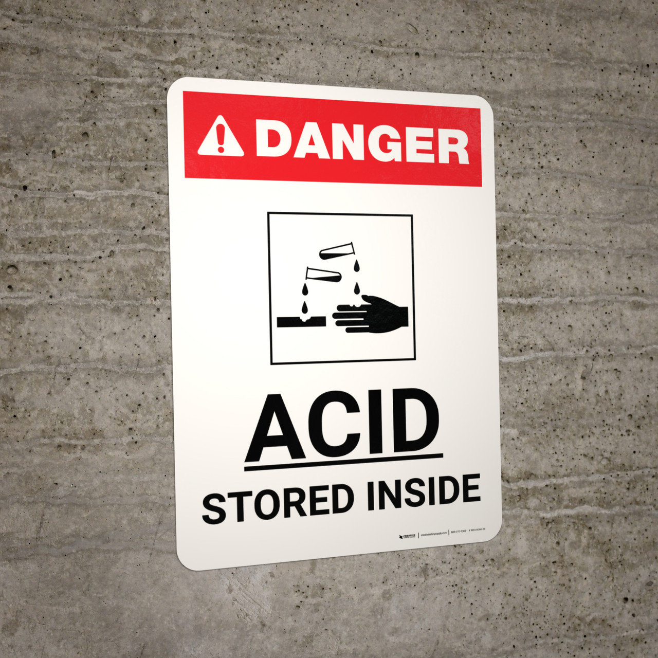 Danger: Acid Stored Inside Portrait with Icon - Wall Sign