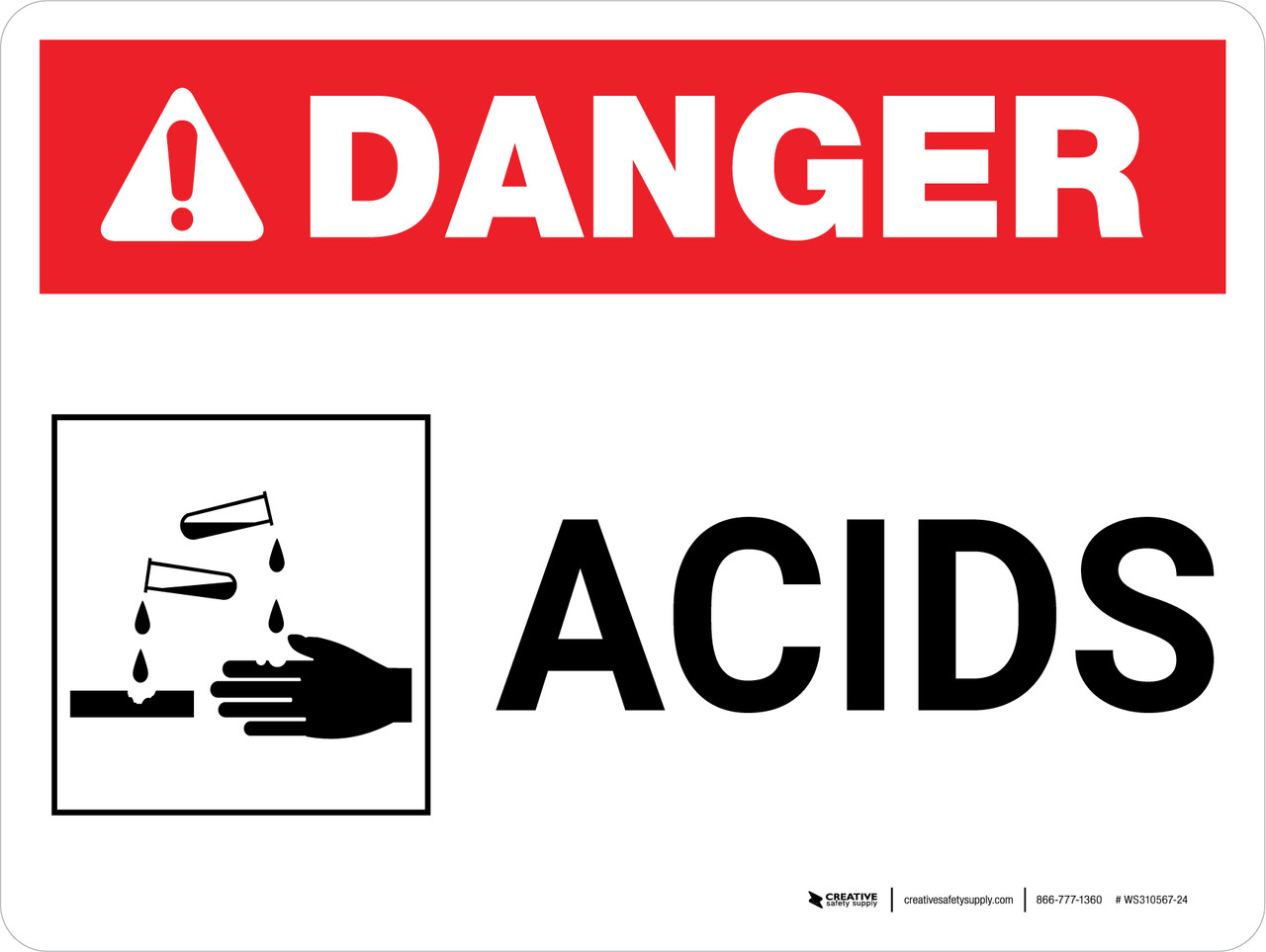 Danger: Acids Landscape with Icon - Wall Sign