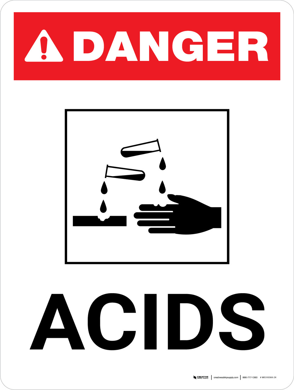 Danger: Acids Portrait with Icon - Wall Sign | Creative Safety Supply