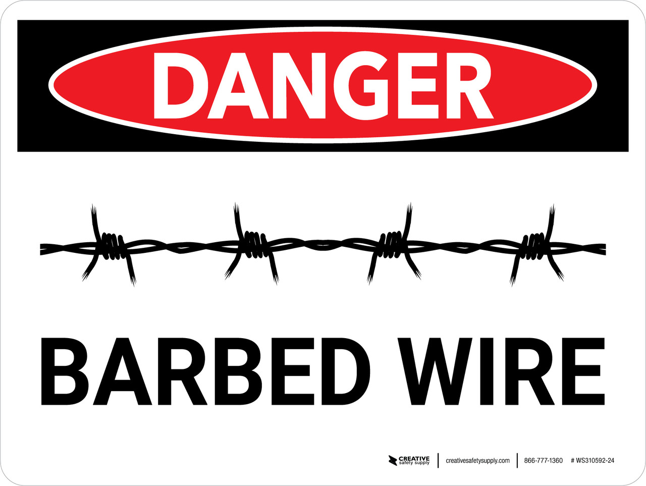 Danger: Barbed Wire Landscape with Icon - Wall Sign | Creative Safety ...