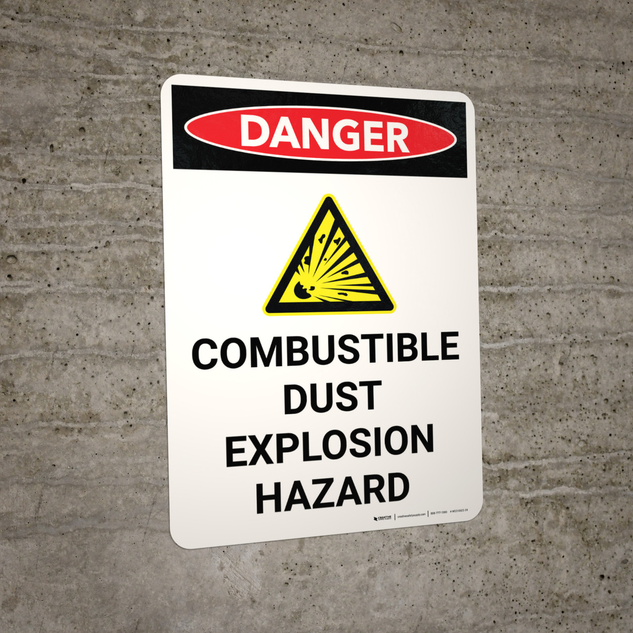 Danger: Combustible Dust Explosion Hazard Portrait with Icon - Wall Sign