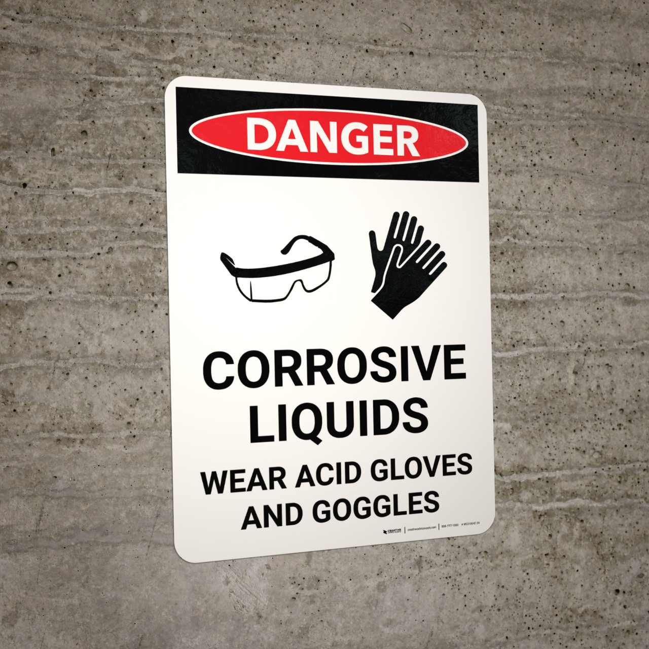 Danger: Corrosive Liquids Wear Gloves and Goggles Portrait with Icon ...