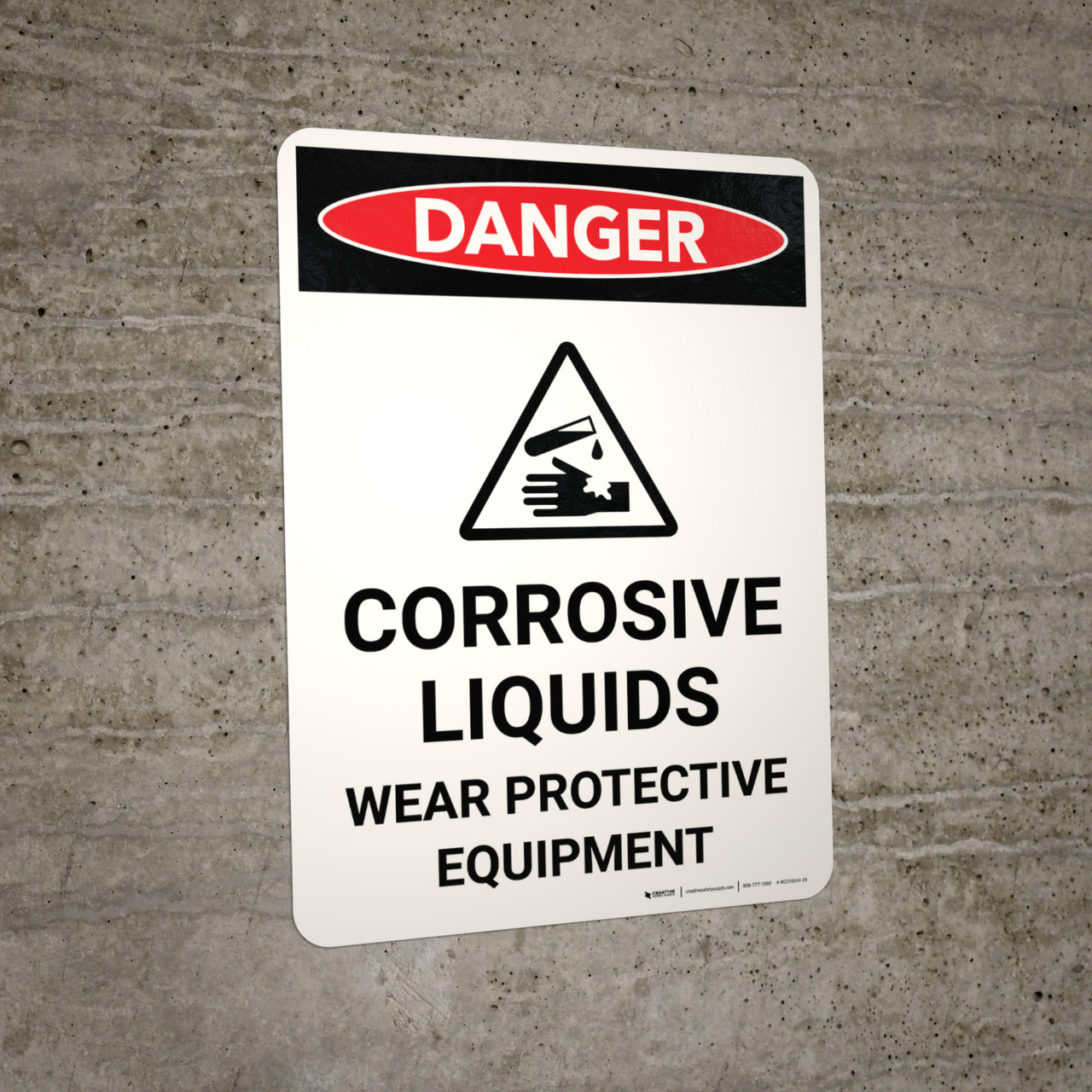 Danger: Corrosive Liquids Wear Protective Equipment Portrait with Icon ...