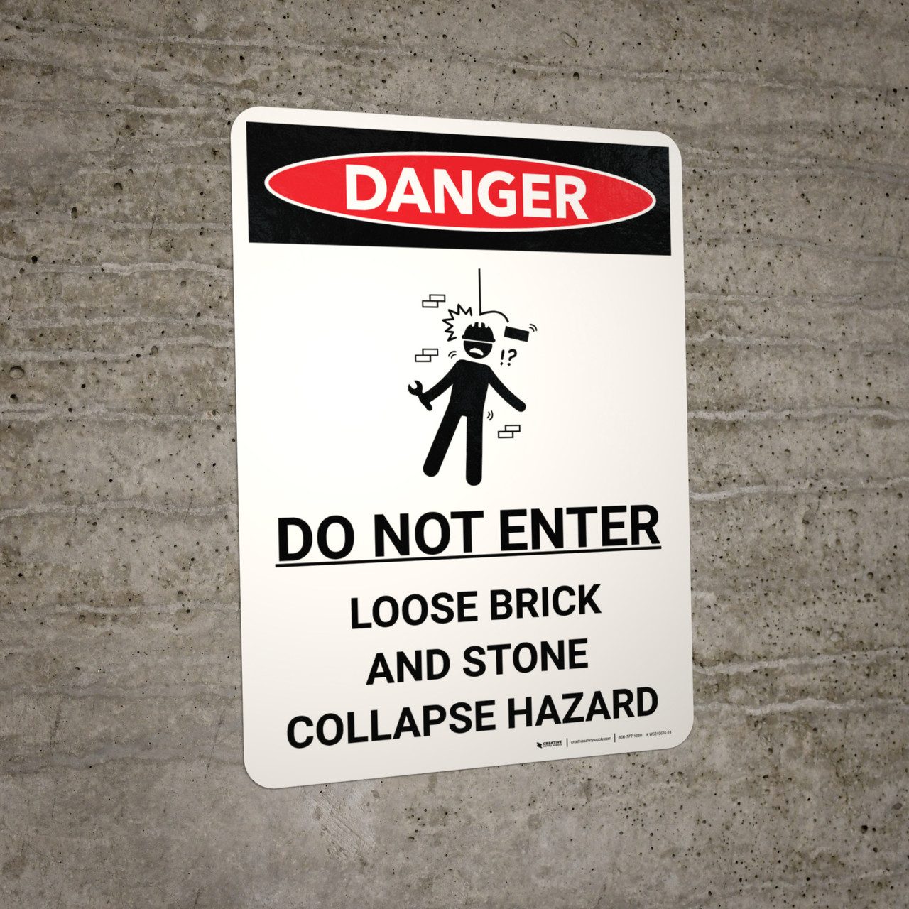 Danger: Do Not Enter Loose Brick Stone Collapse Hazard Portrait with ...