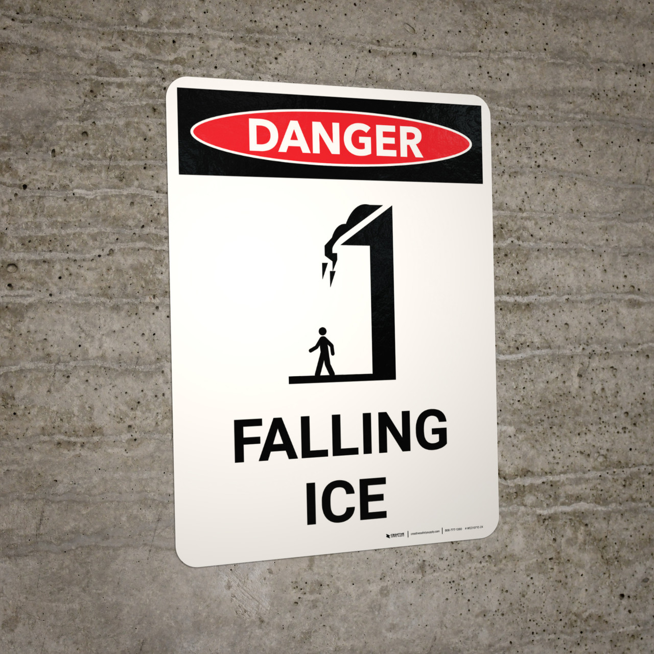 Danger: Falling Ice Warning Portrait with Icon - Wall Sign