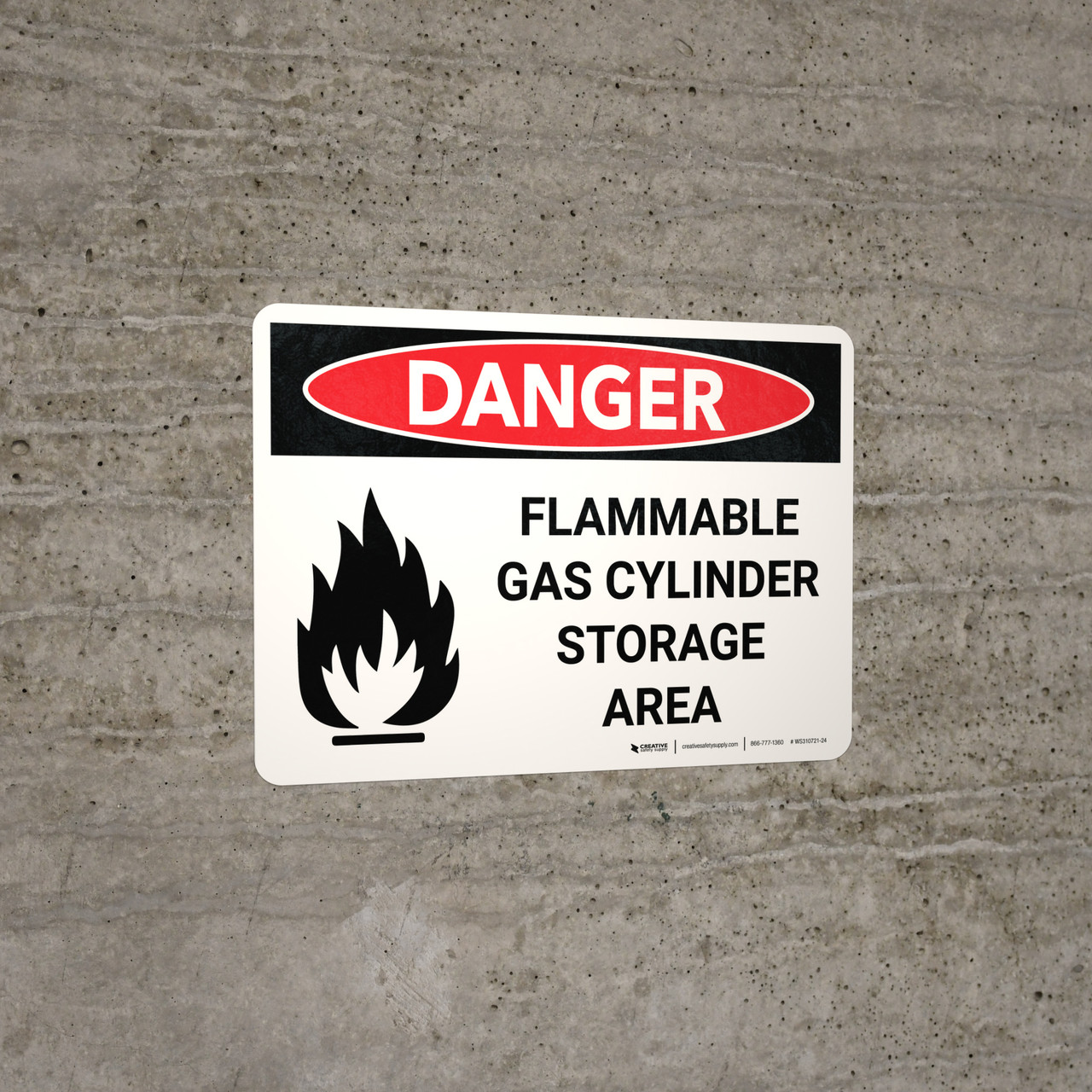 Danger: Flammable Gas Cylinder Storage Area Landscape with Icon - Wall Sign