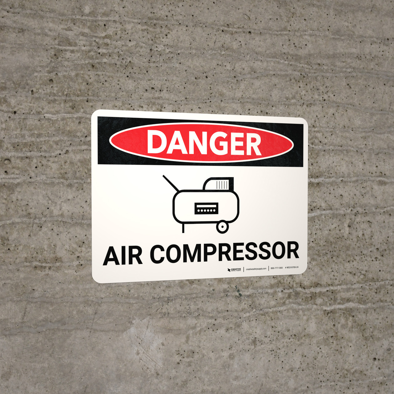 Danger: Air Compressor Landscape with Icon - Wall Sign