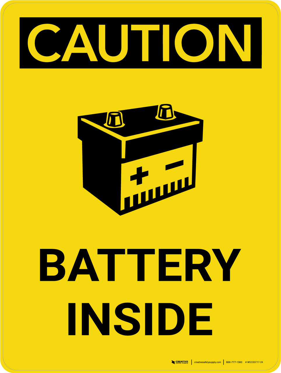 Caution: Battery Inside Portrait With Icon - Wall Sign