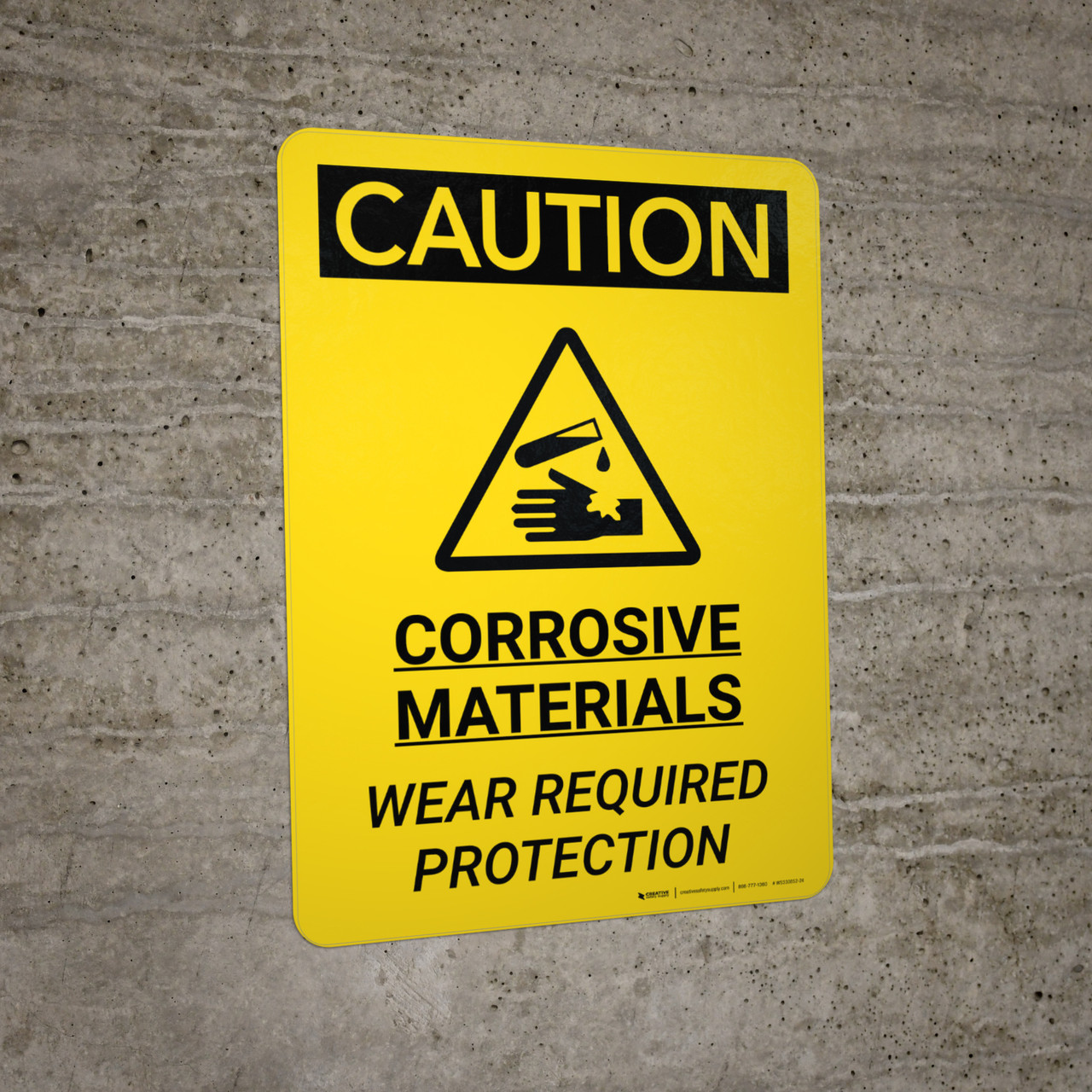 Caution: Corrosive Materials Wear Protection Portrait With Icon - Wall ...