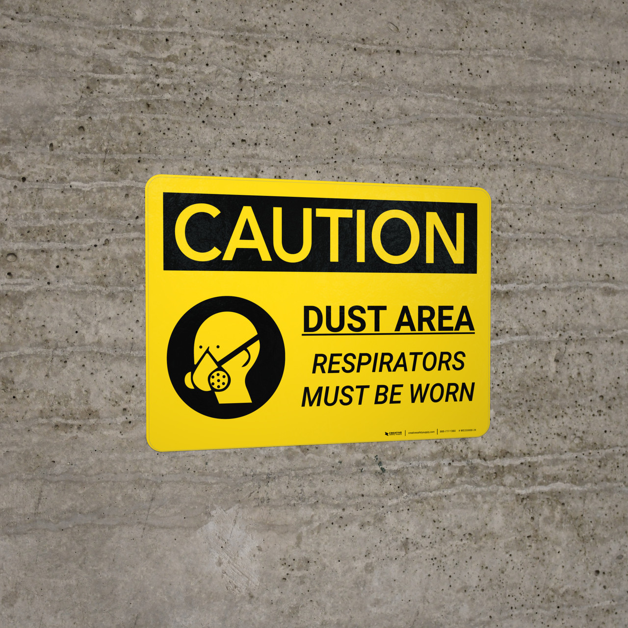Caution: Dust Area Respirators Must be Worn Landscape With Icon - Wall Sign