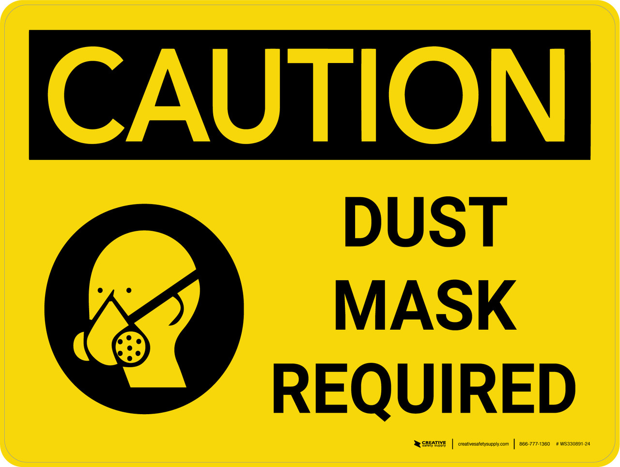 Caution: Dust Mask Required Landscape With Icon - Wall Sign