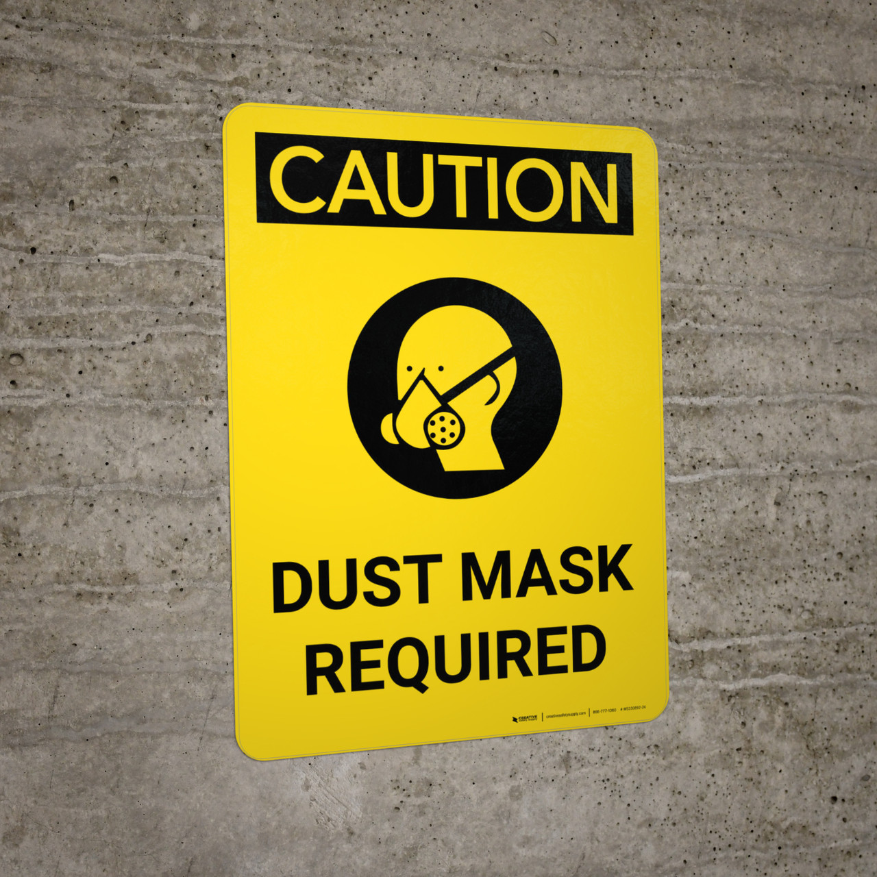 Caution: Dust Mask Required Portrait With Icon - Wall Sign