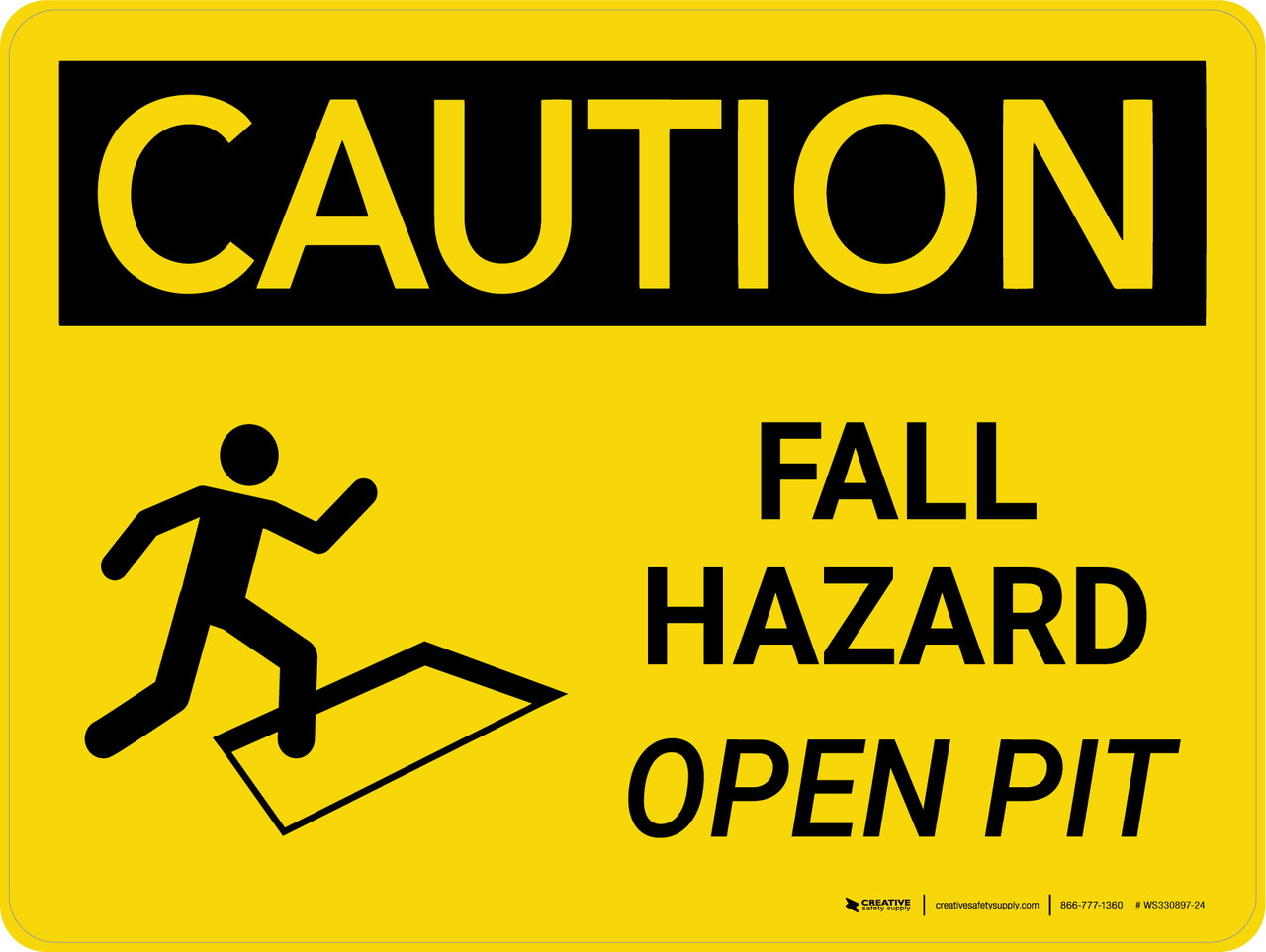 Caution: Fall Hazard Open Pit Landscape With Icon - Wall Sign