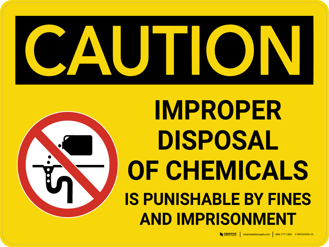 Caution: Improper Disposal of Chemicals Landscape With Icon - Wall Sign