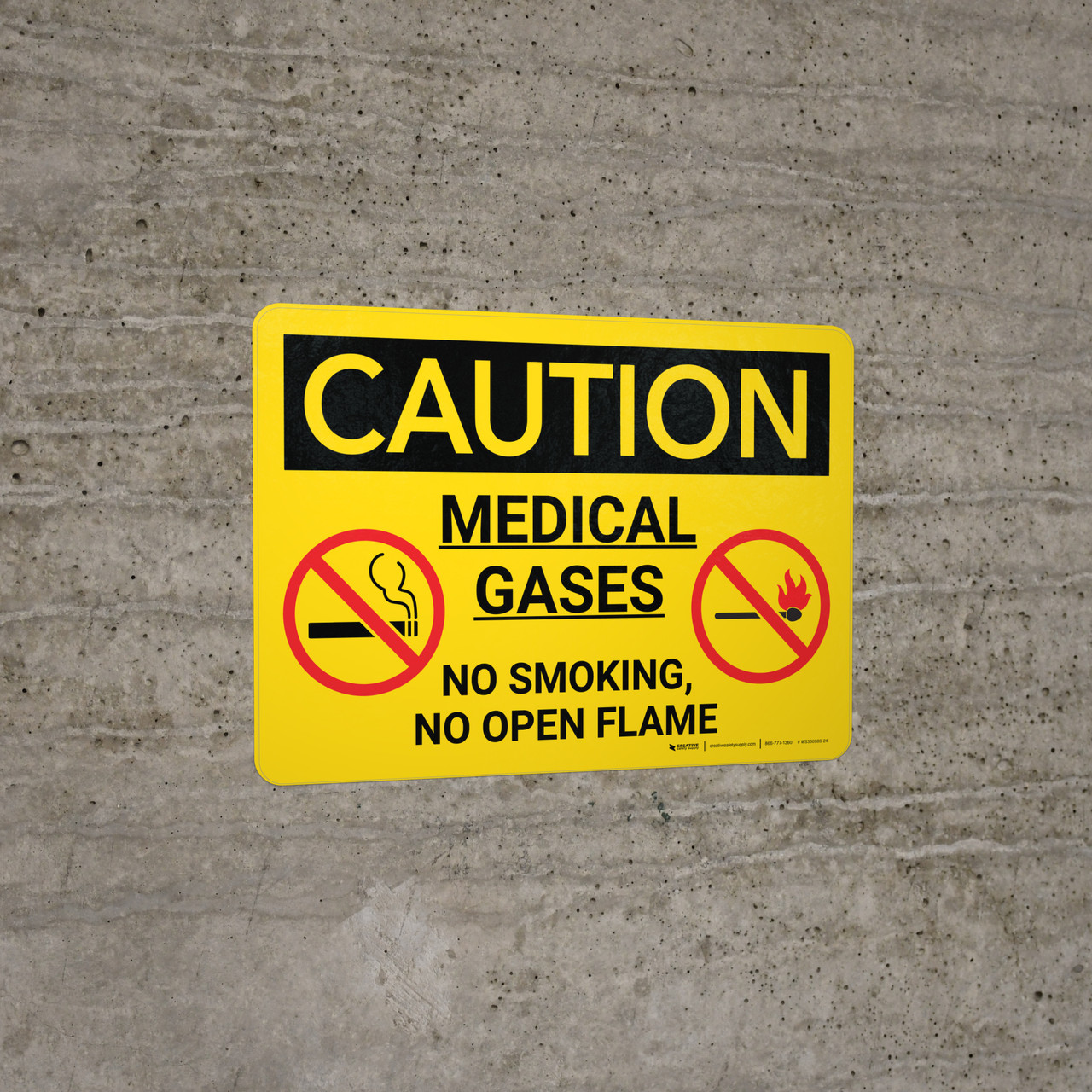 Caution: Medical Gases No Smoking Landscape With Icons - Wall Sign ...