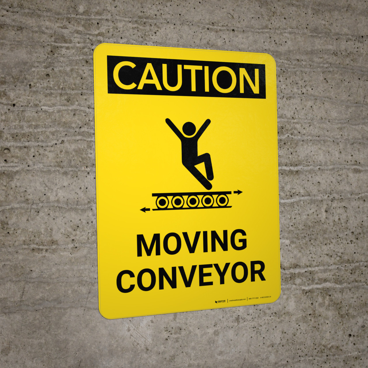 Caution: Moving Conveyor Portrait With Icon - Wall Sign