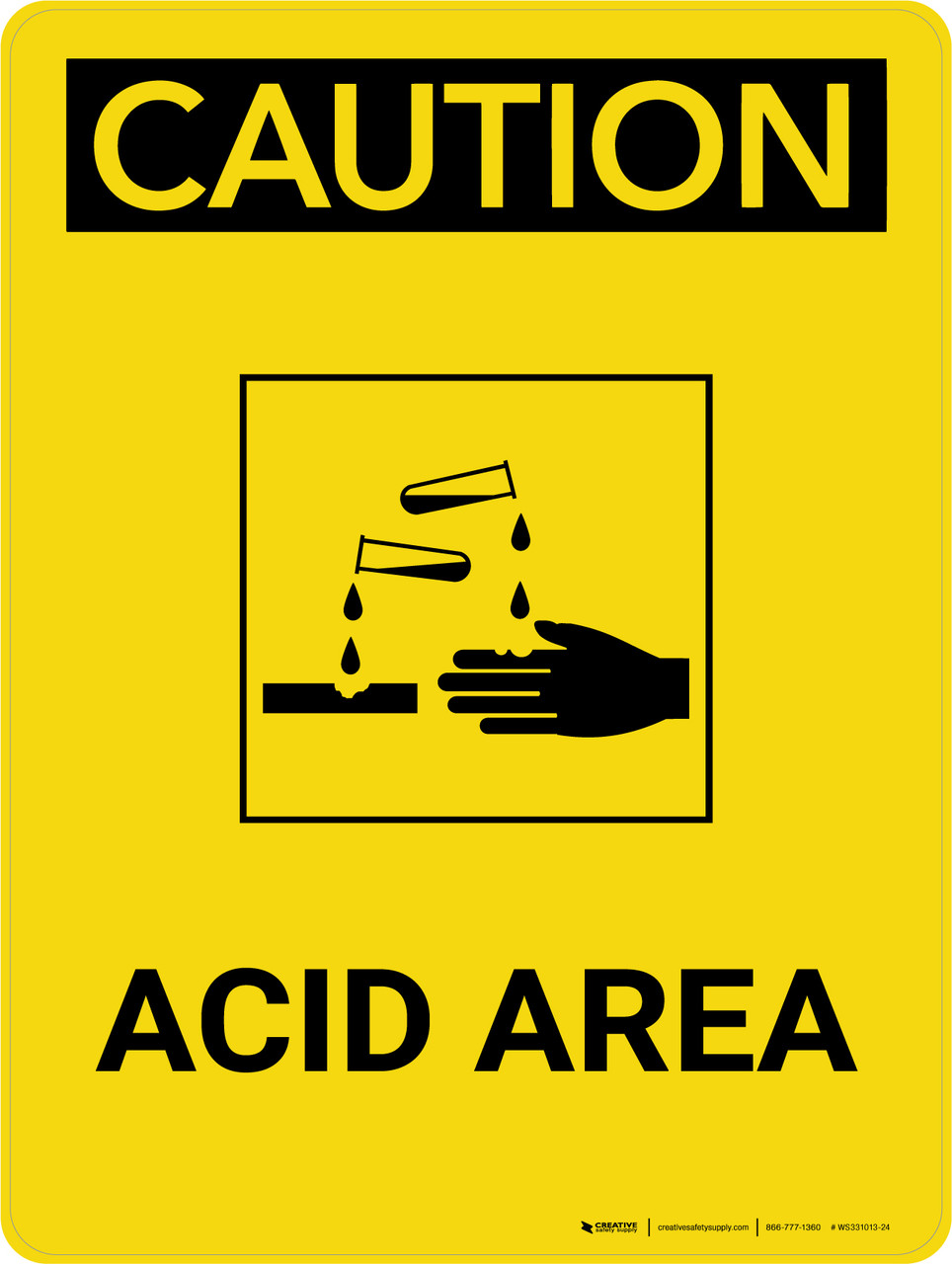Caution: Acid Area Portrait With Icon - Wall Sign | Creative Safety Supply