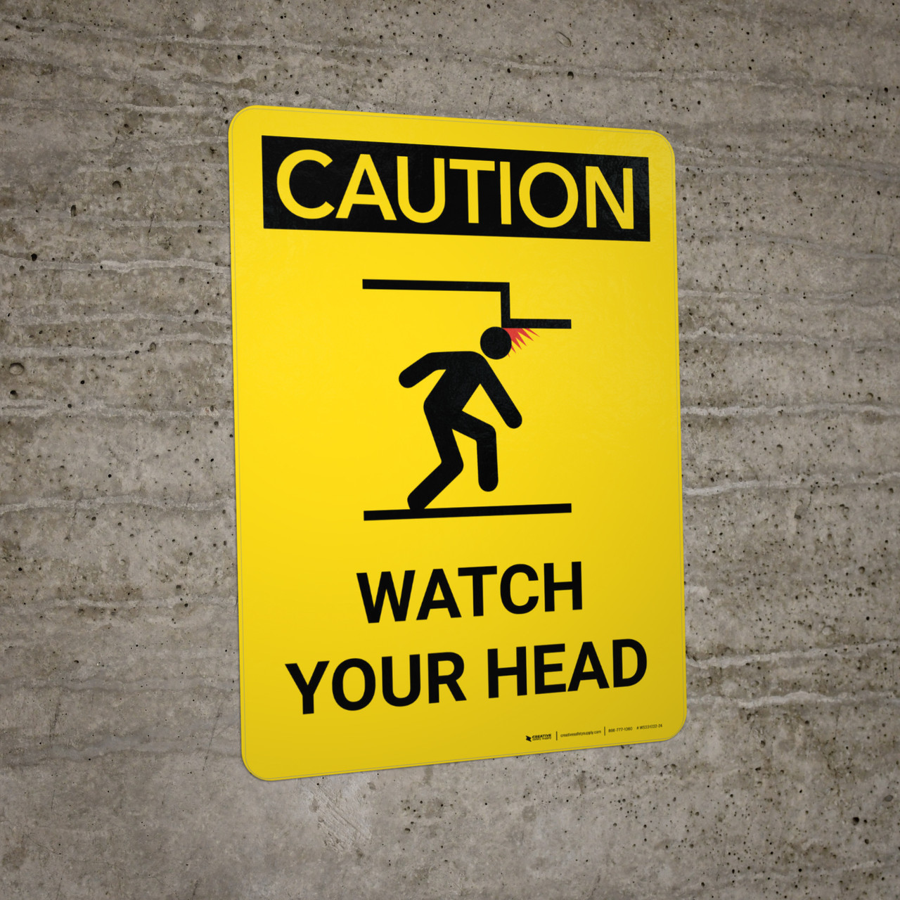 Caution: Watch Your Head Portrait with Icon - Wall Sign