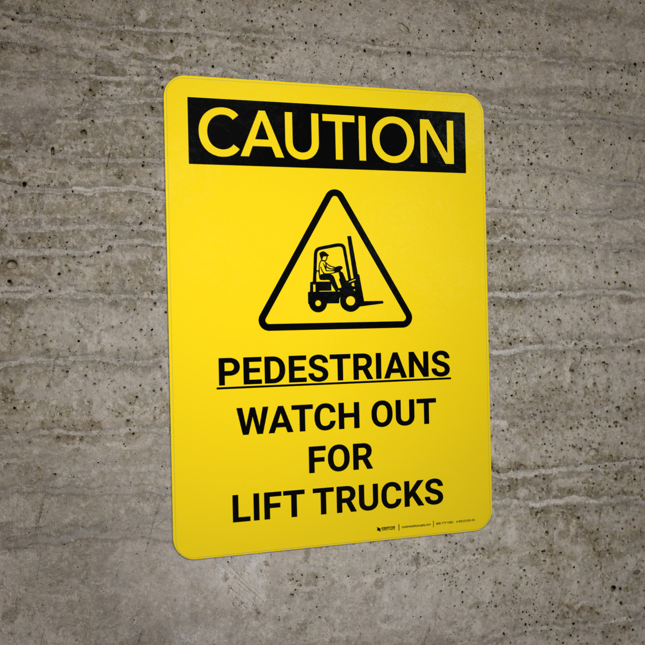 Caution: Pedestrians Watch Out For Lift Trucks Portrait With Icon ...