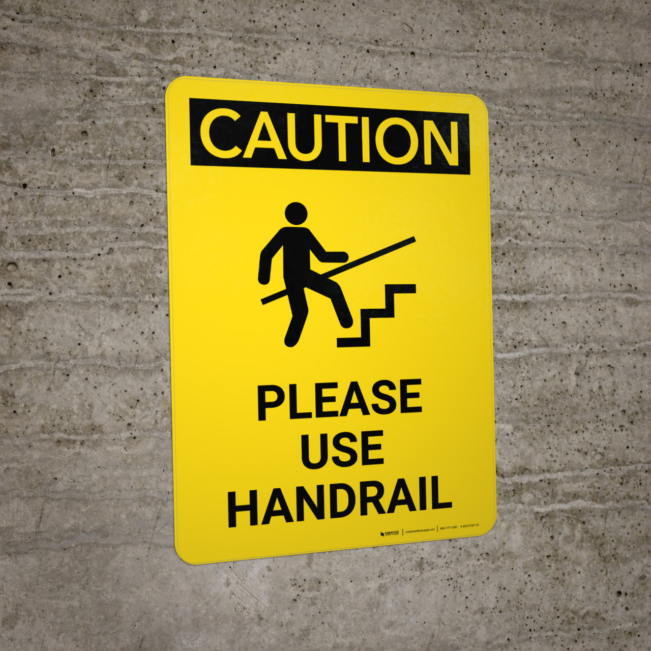 Caution: Please Use Handrail Portrait With Icon - Wall Sign