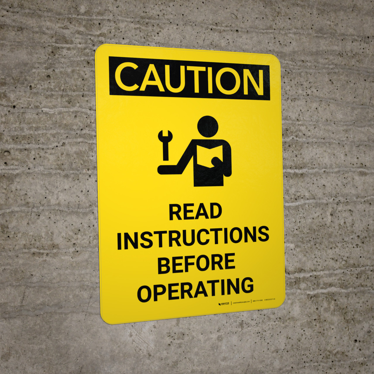 Caution: Read Instructions Before Operating Portrait With Icon - Wall Sign