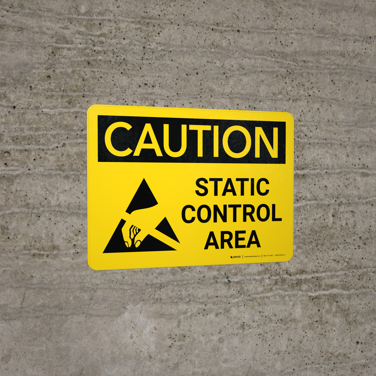 Caution: Static Control Area Landscape With Icon - Wall Sign