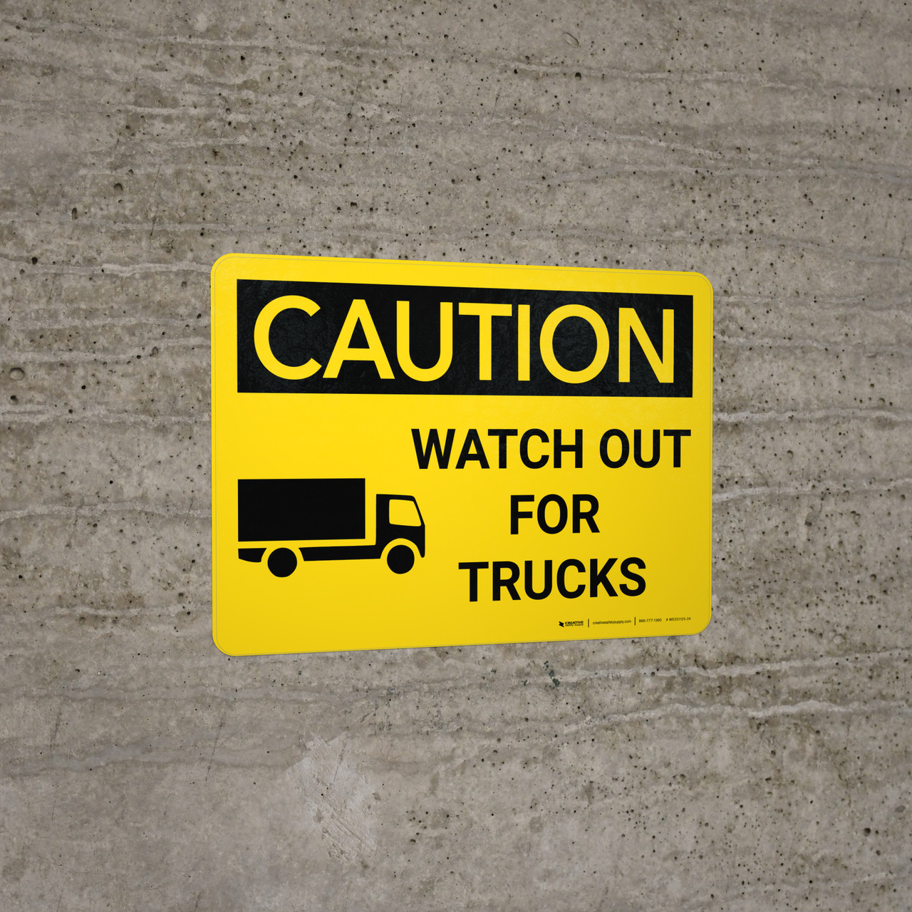 Caution: Watch Out For Trucks Landscape With Icon - Wall Sign