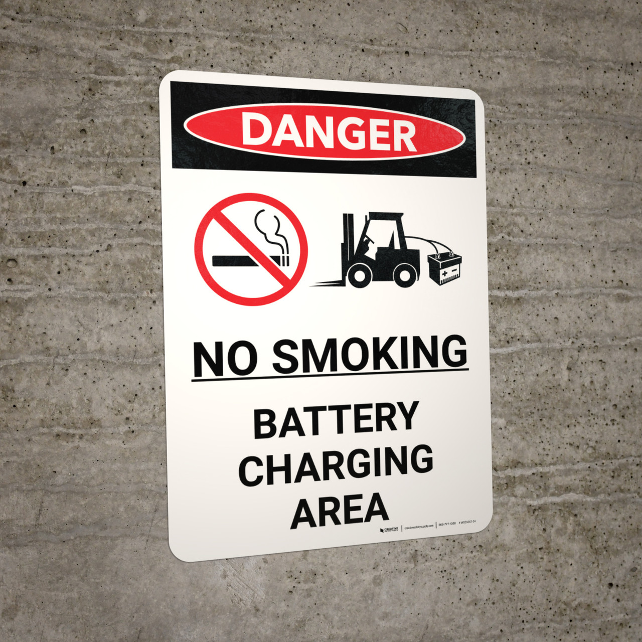 Danger: No Smoking Battery Charging Area Portrait with Icon - Wall Sign
