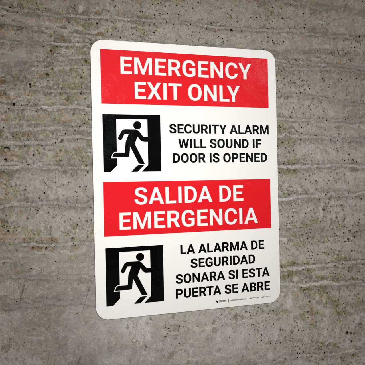 Emergency Exit Only Bilingual Spanish with Icon - Wall Sign
