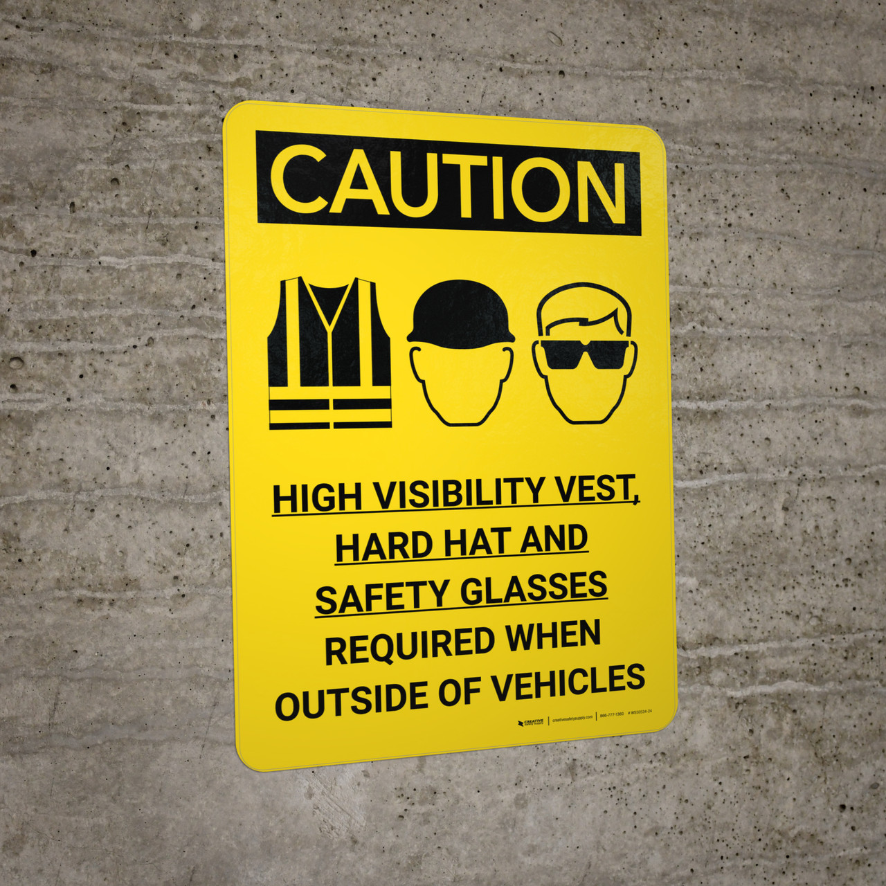 Caution: PPE High Vis Vest Hard Hat Glasses Required Portrait With Icon ...
