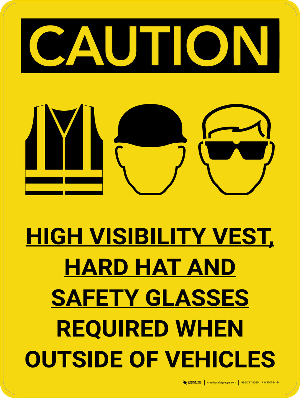 Caution: PPE High Vis Vest Hard Hat Glasses Required Portrait With Icon ...