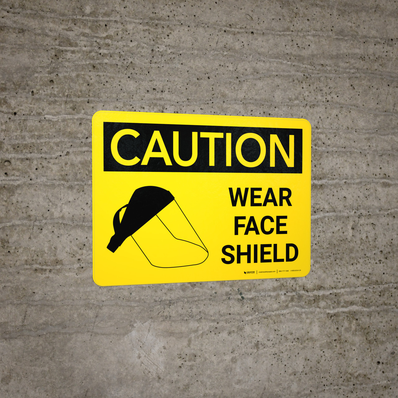 Caution: PPE Wear Face Shield Landscape With Icon - Wall Sign