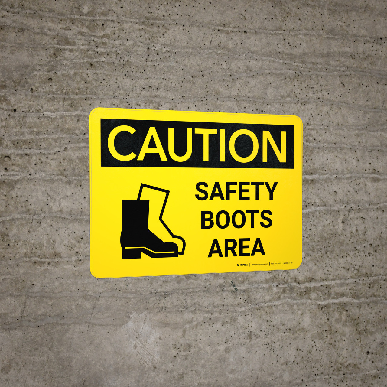 Caution: Safety Boots Area Landscape With Icon - Wall Sign