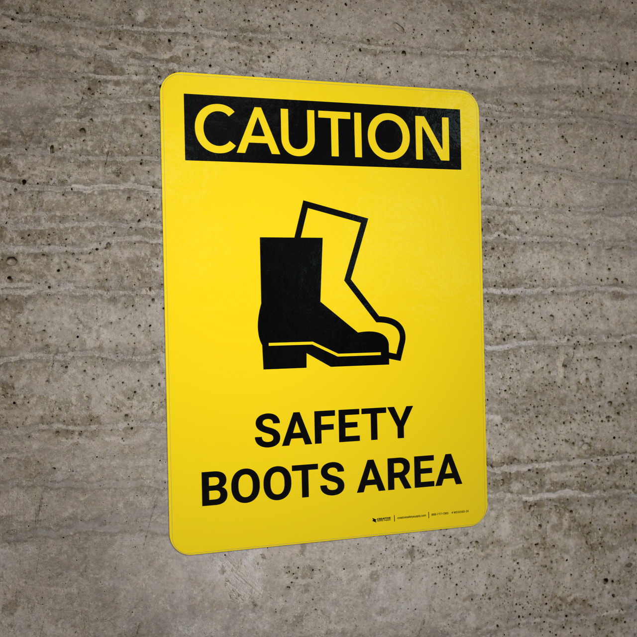 Caution: Safety Boots Area Portrait With Icon - Wall Sign