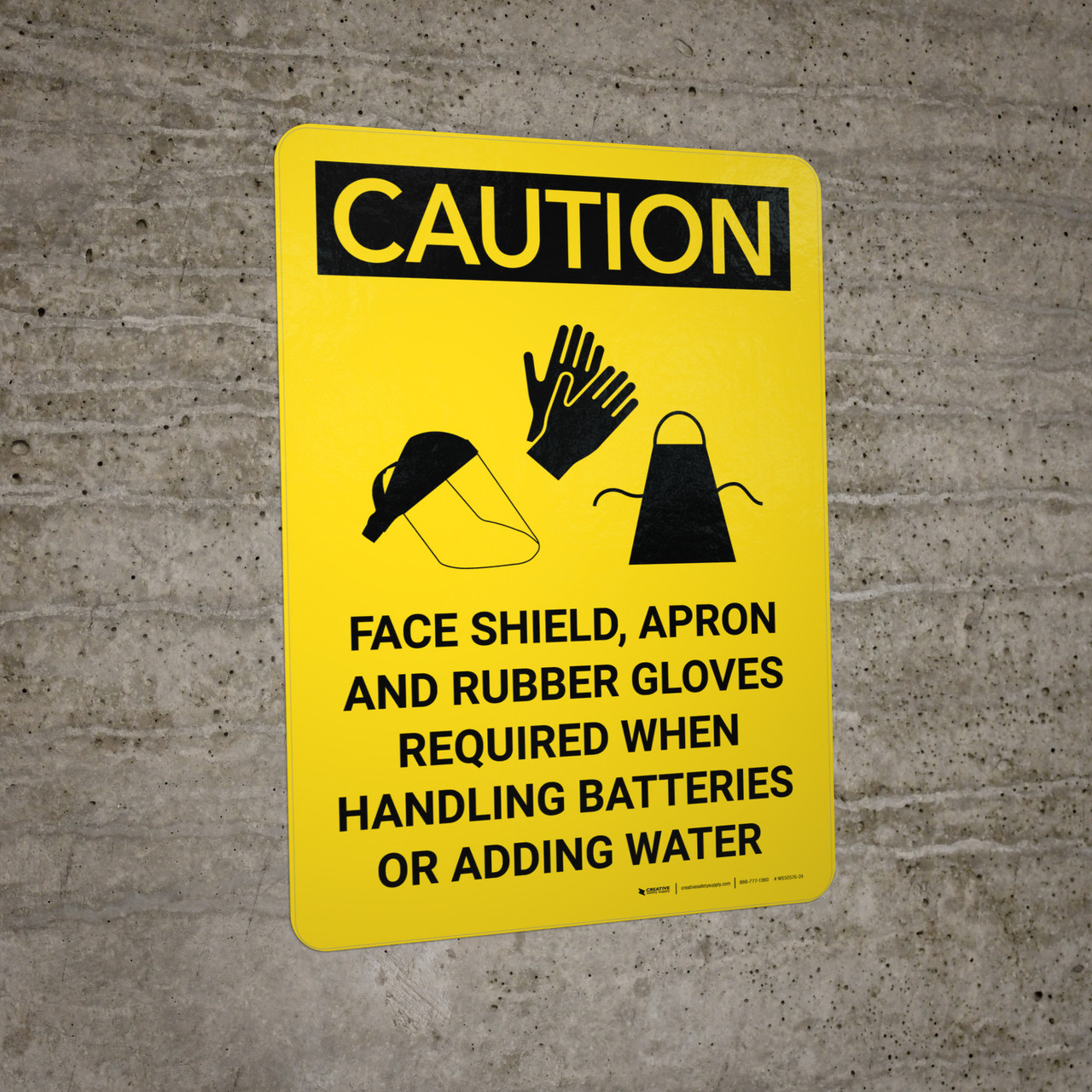 Caution: Shield Apron Gloves Required when Handling Batteries Portrait ...