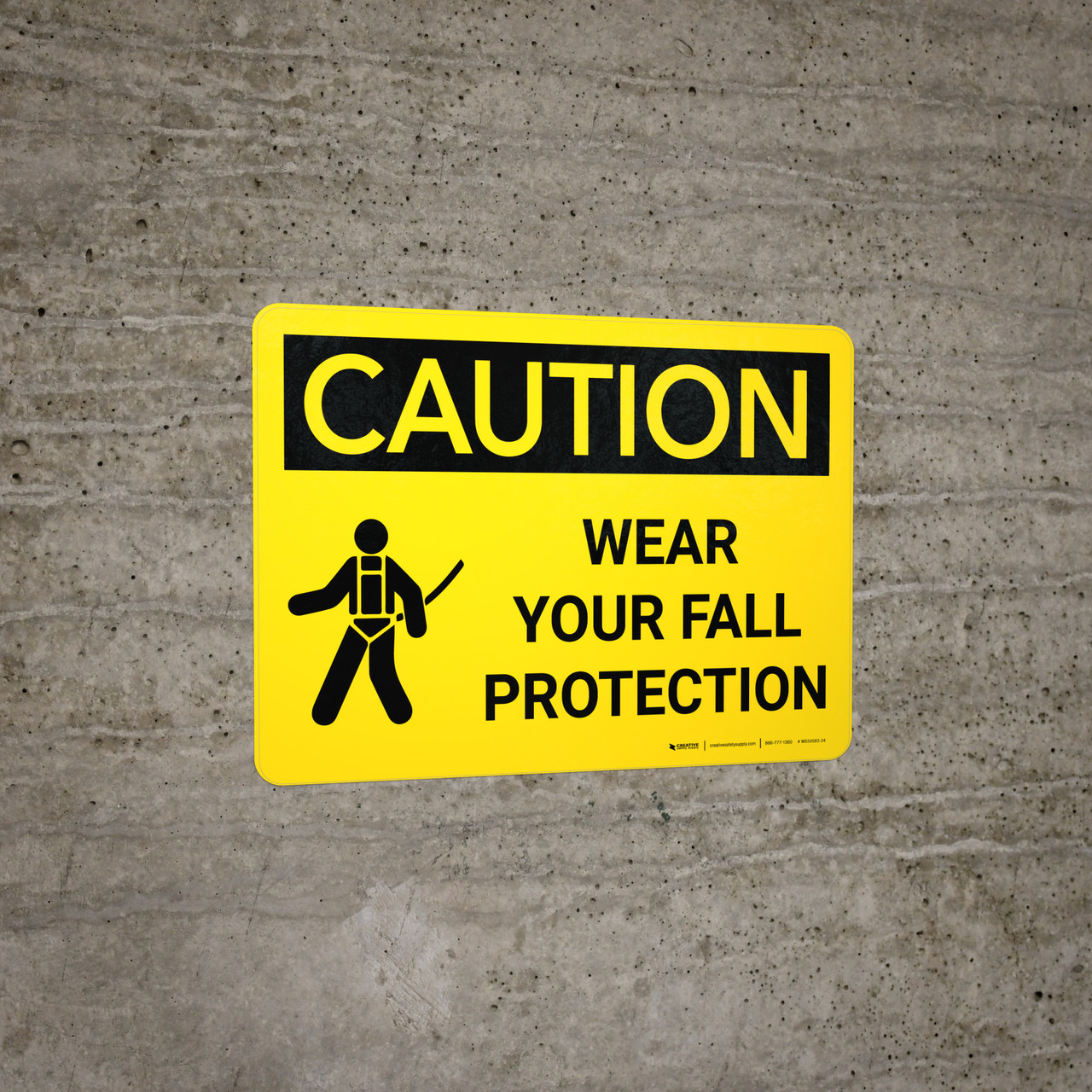 Caution: Wear Your Fall Protection Landscape With Icon - Wall Sign