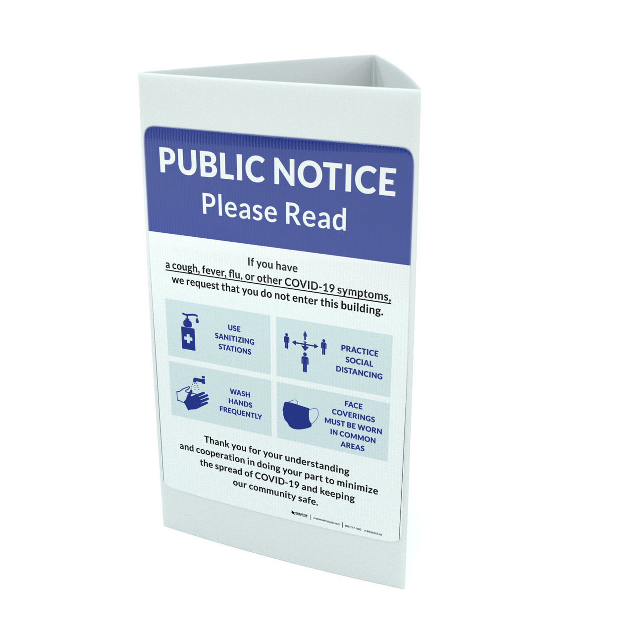 Public Notice: COVID-19 with Icons Blue Portrait - Tri-fold Sign